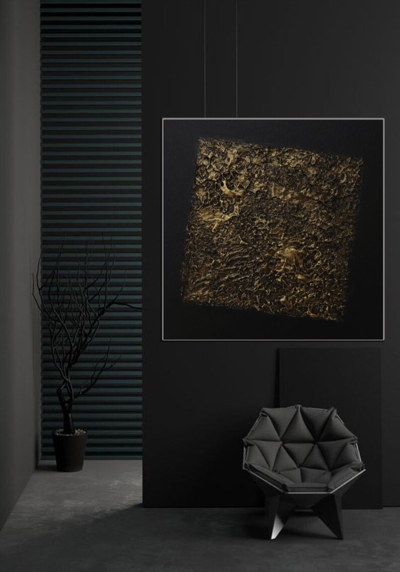 Extra Large Textured Black Gold Painting Original Very Black Painting ...