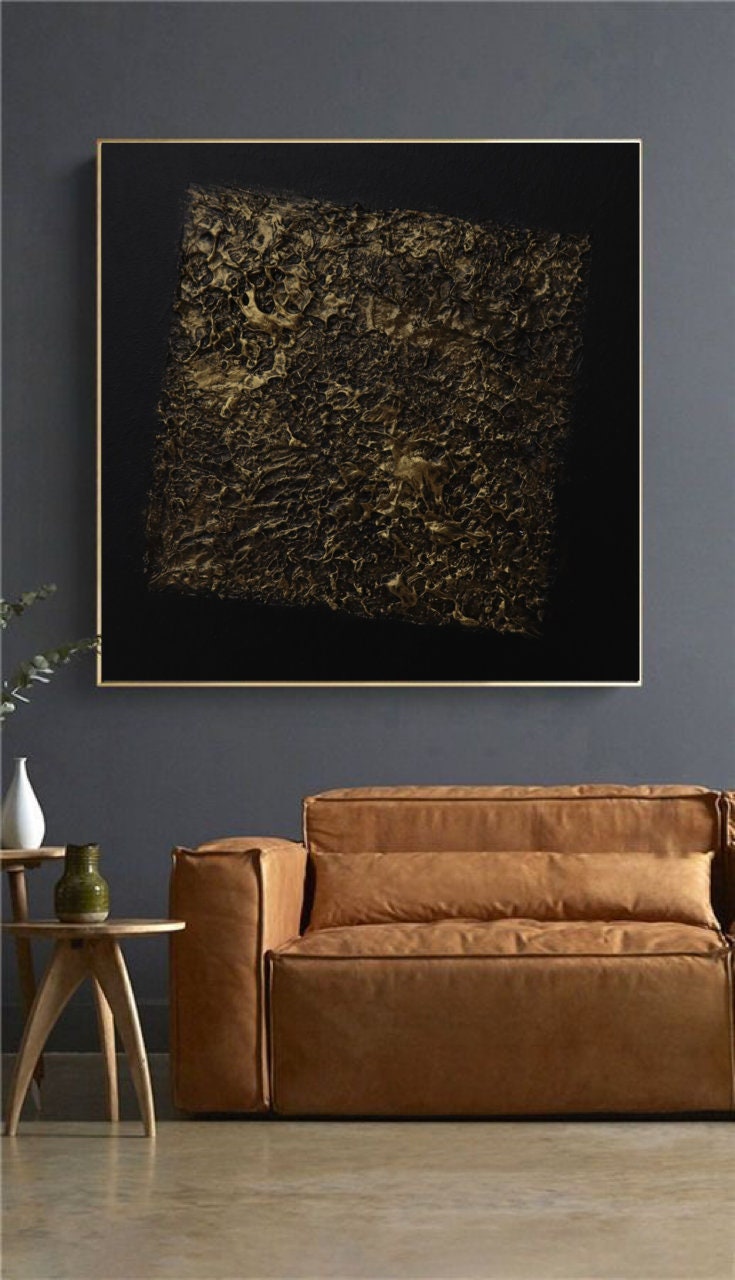 Extra Large Textured Black Gold Painting Original Very Black Painting ...