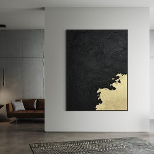 Black and Gold Abstract Wall Art - Textured Handmade Canvas - Etsy