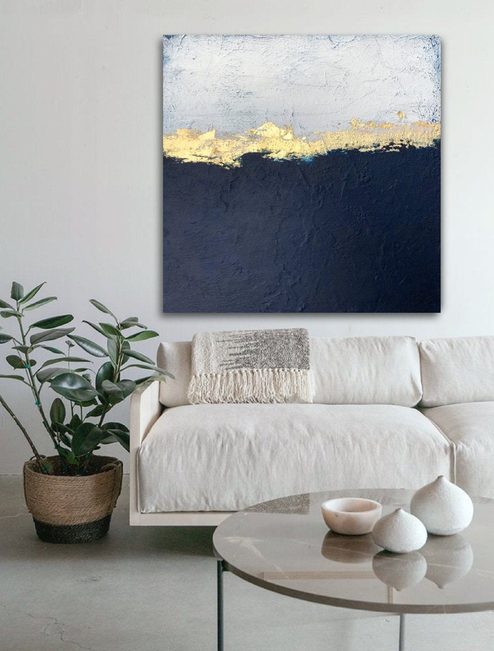 Large Blue Gold Canvas Abstract Original Hand Painted Wall Art - Etsy