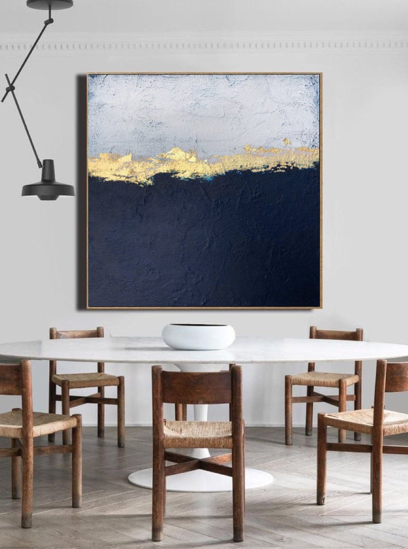Large Blue Gold Canvas Abstract Original Hand Painted Wall Art - Etsy