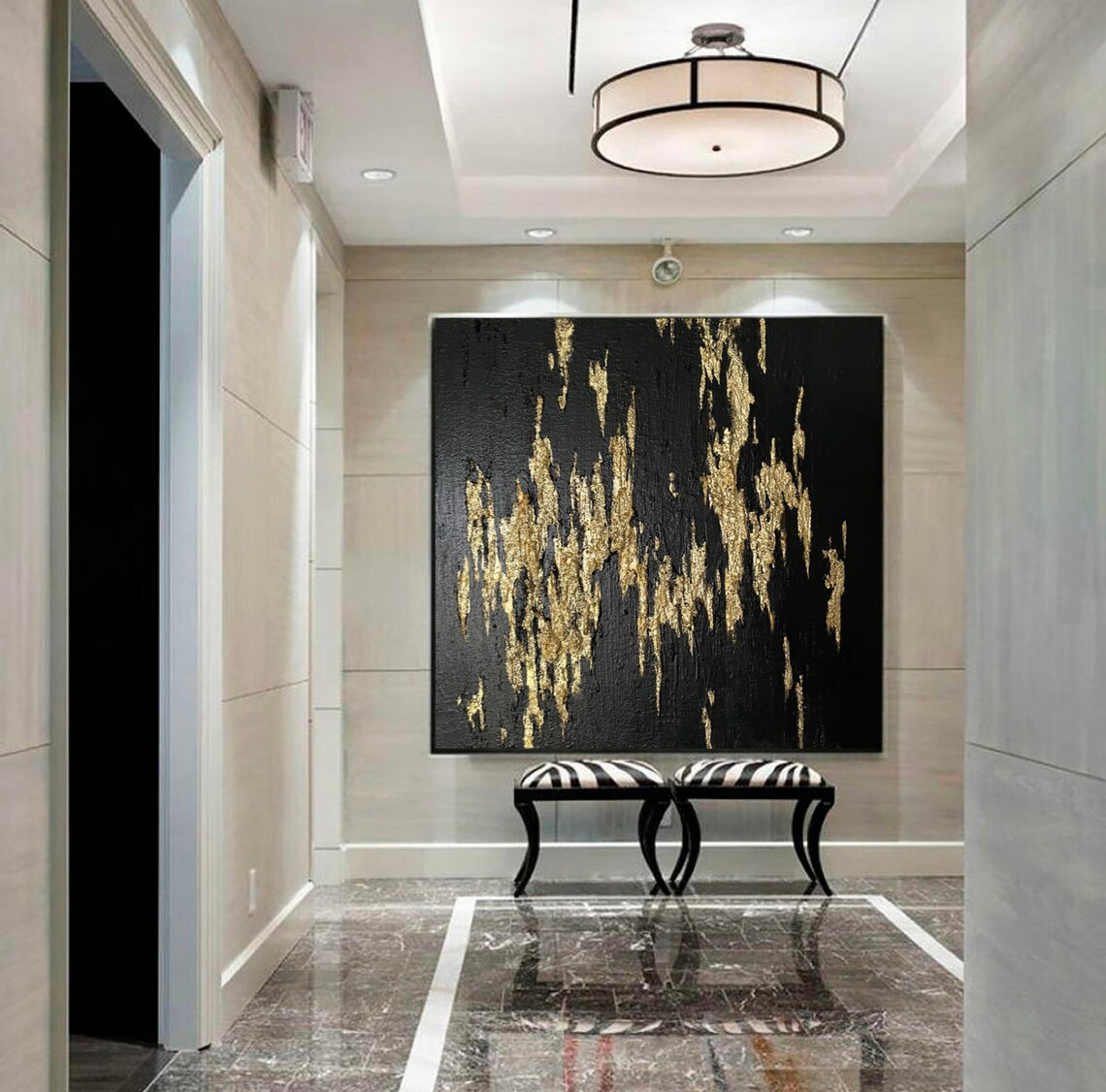 Extra Large Black Gold Painting Original Canvas Art Very Black Painting ...