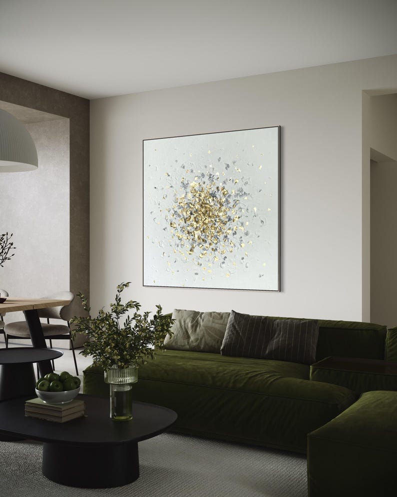 Extra Large Abstract Painting, White and Gold Textured Canvas - Art ...