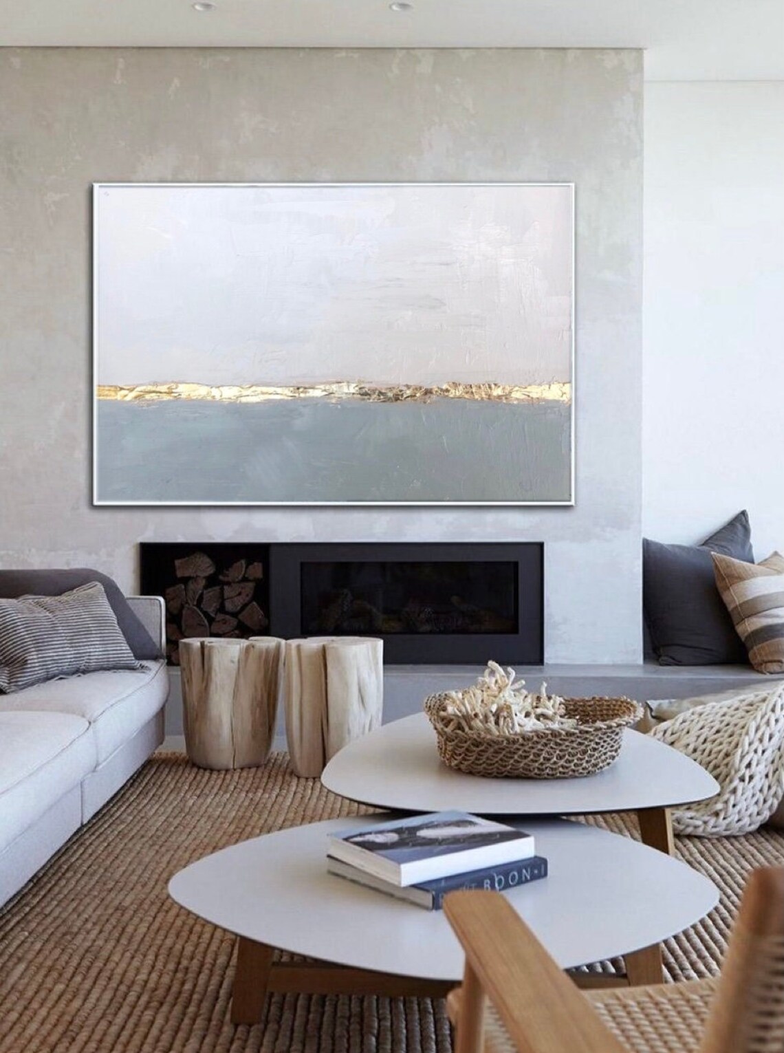 Neutral Abstract Painting on Canvas White and Blue Painting - Etsy UK