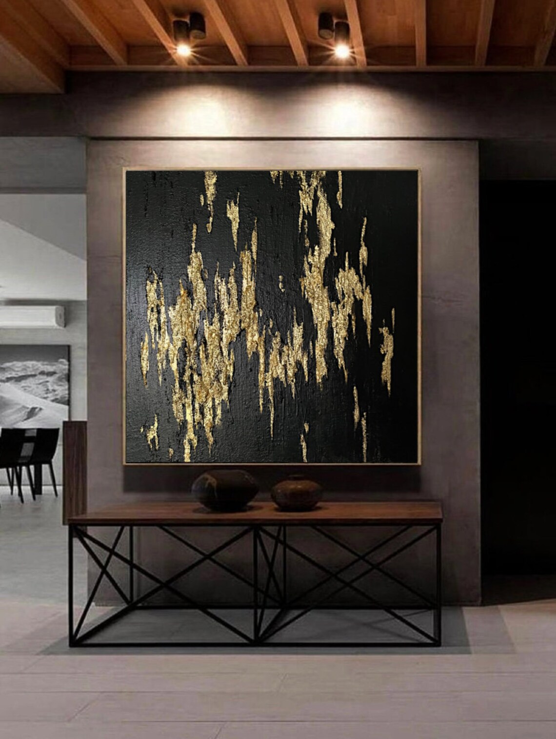 Extra Large Black Gold Painting Original Canvas Art Very Black Painting ...