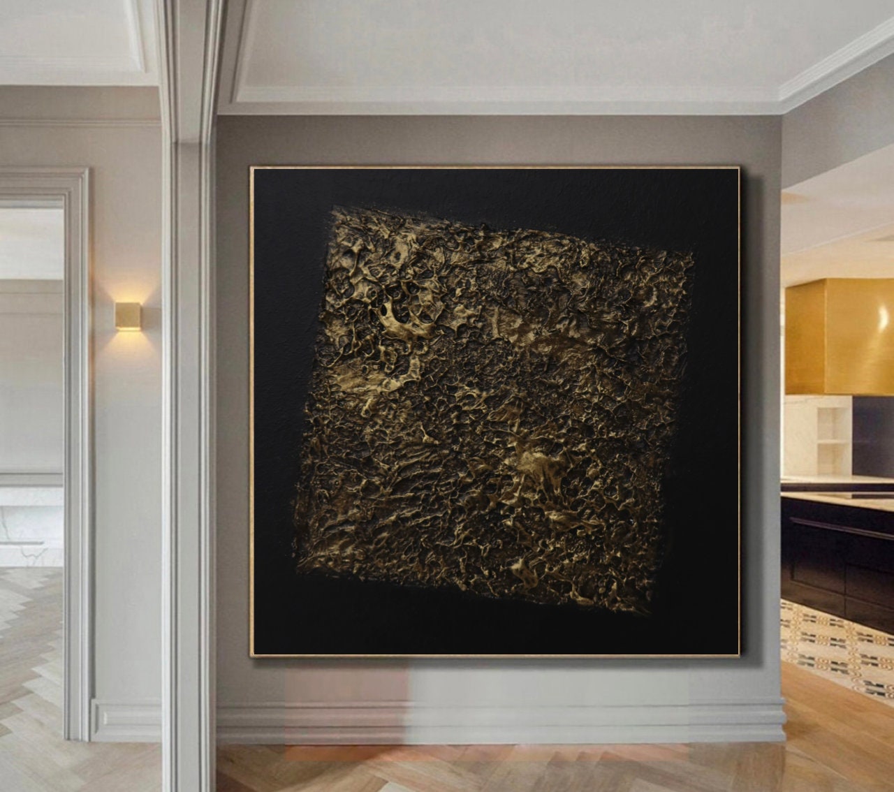 Extra Large Textured Black Gold Painting Original Very Black Painting ...