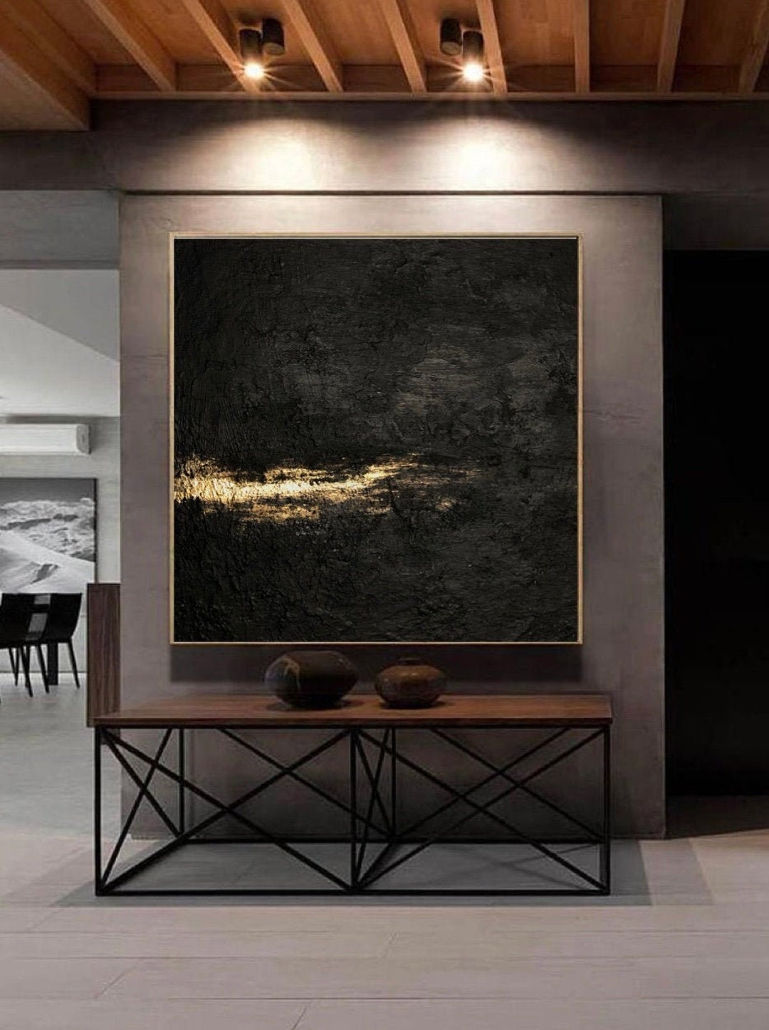 Extra Large Black and Gold Textured Abstract Painting on Canvas - Etsy