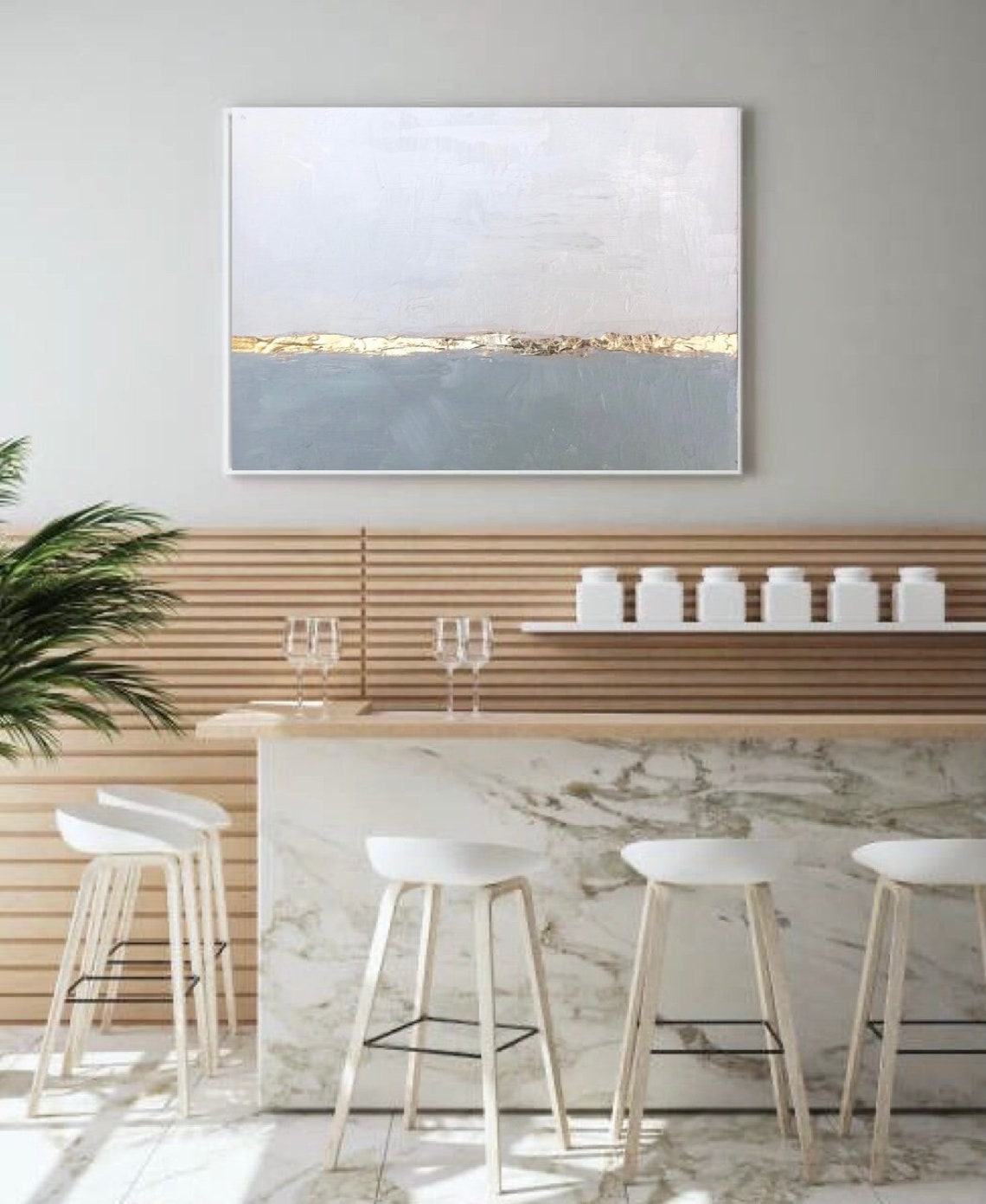 Neutral Abstract Painting on Canvas White and Blue Painting - Etsy UK