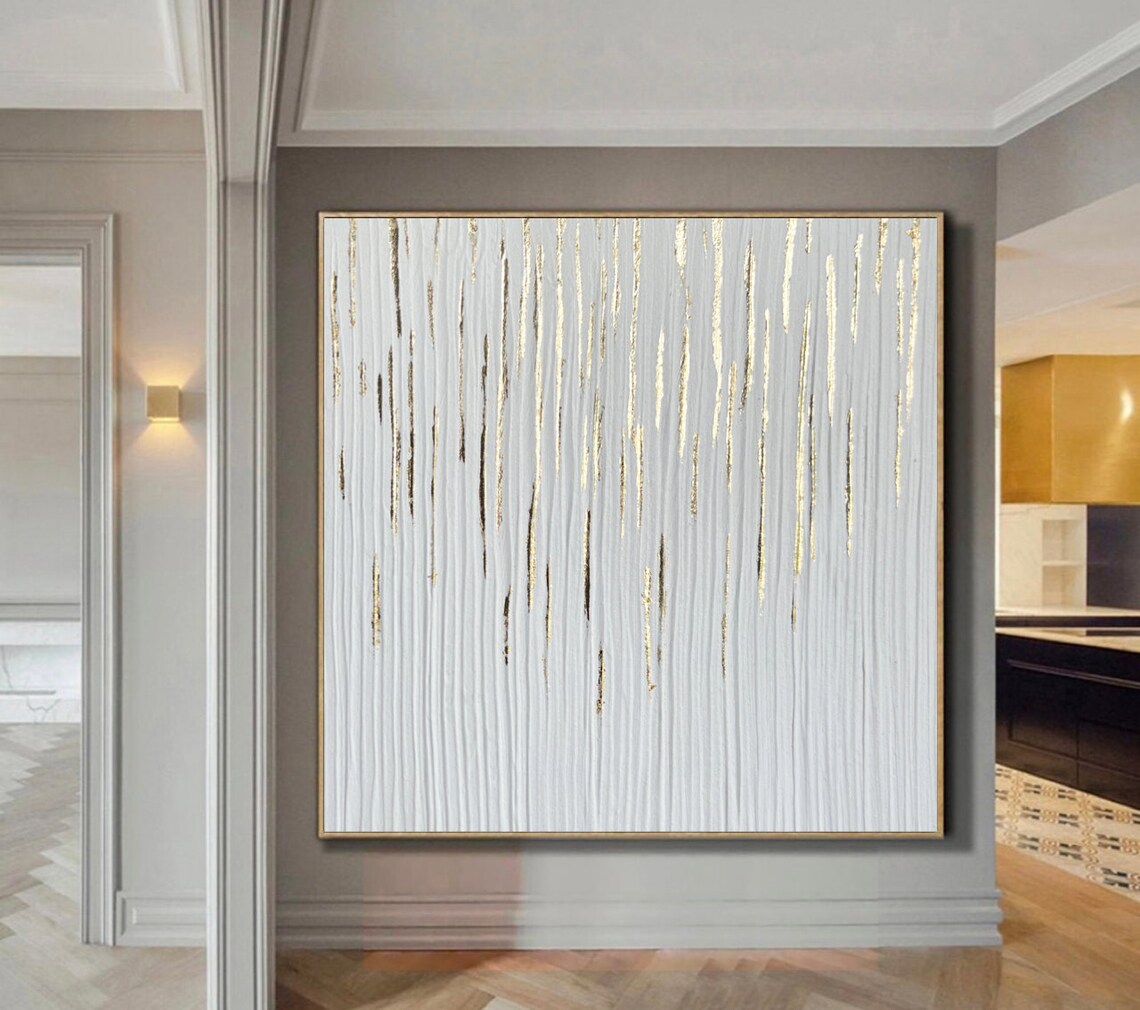 Extra Large Good Leaf Wall Art White Abstract Original Painting on ...