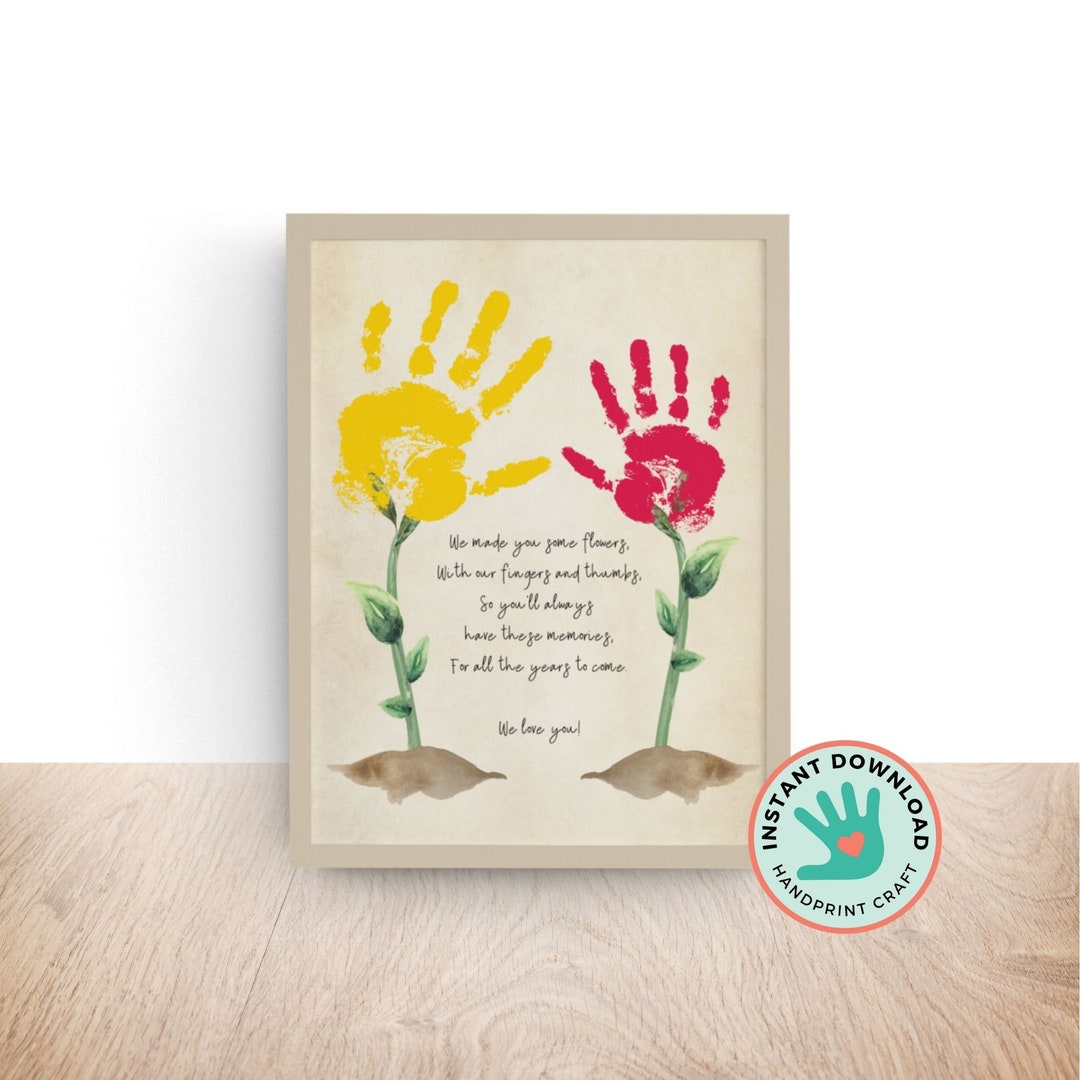 Two Flowers Sibling Handprint Art Craft | Mother's Day Personalized ...
