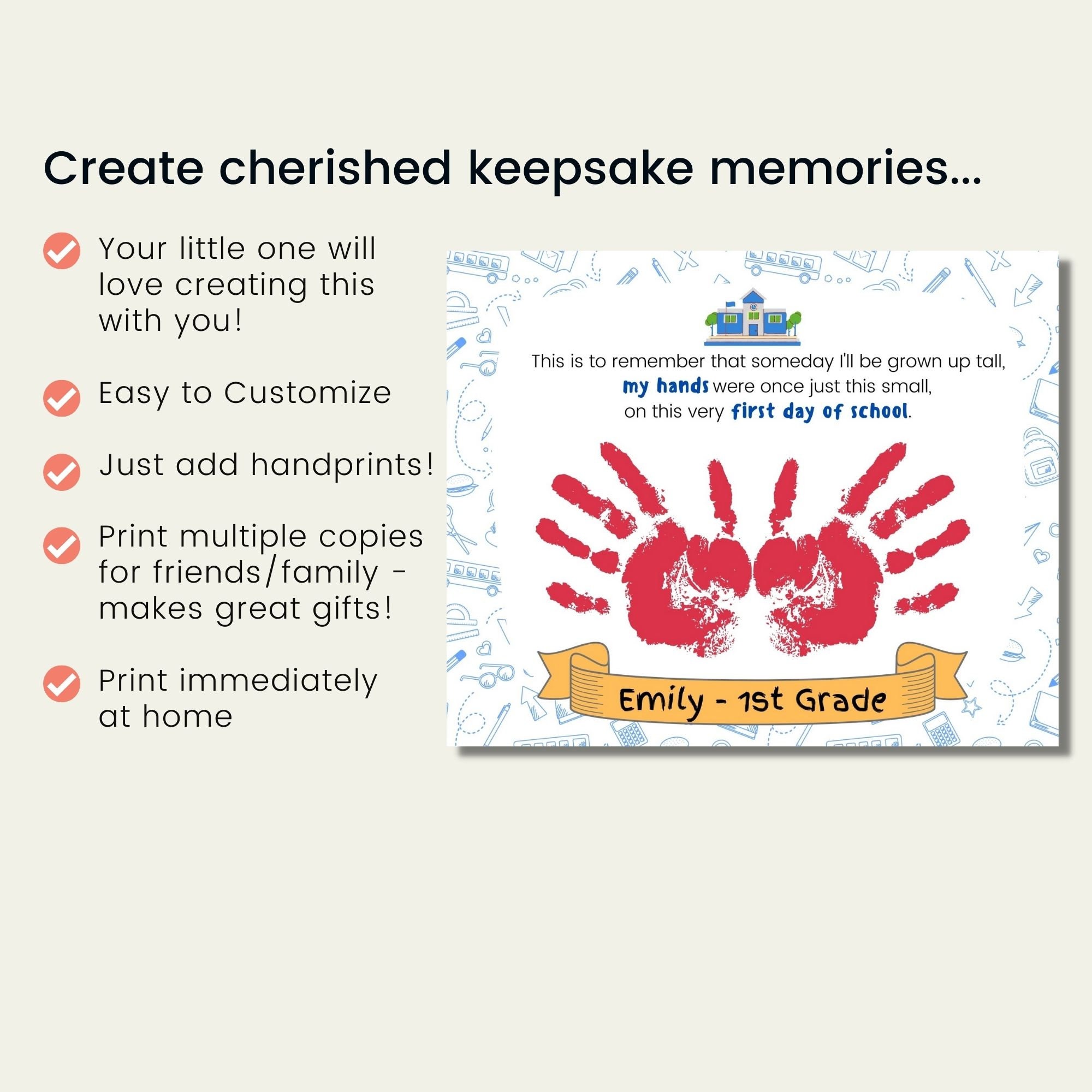 First Day of School Handprint Art Craft for Kids No Prep Preschool ...