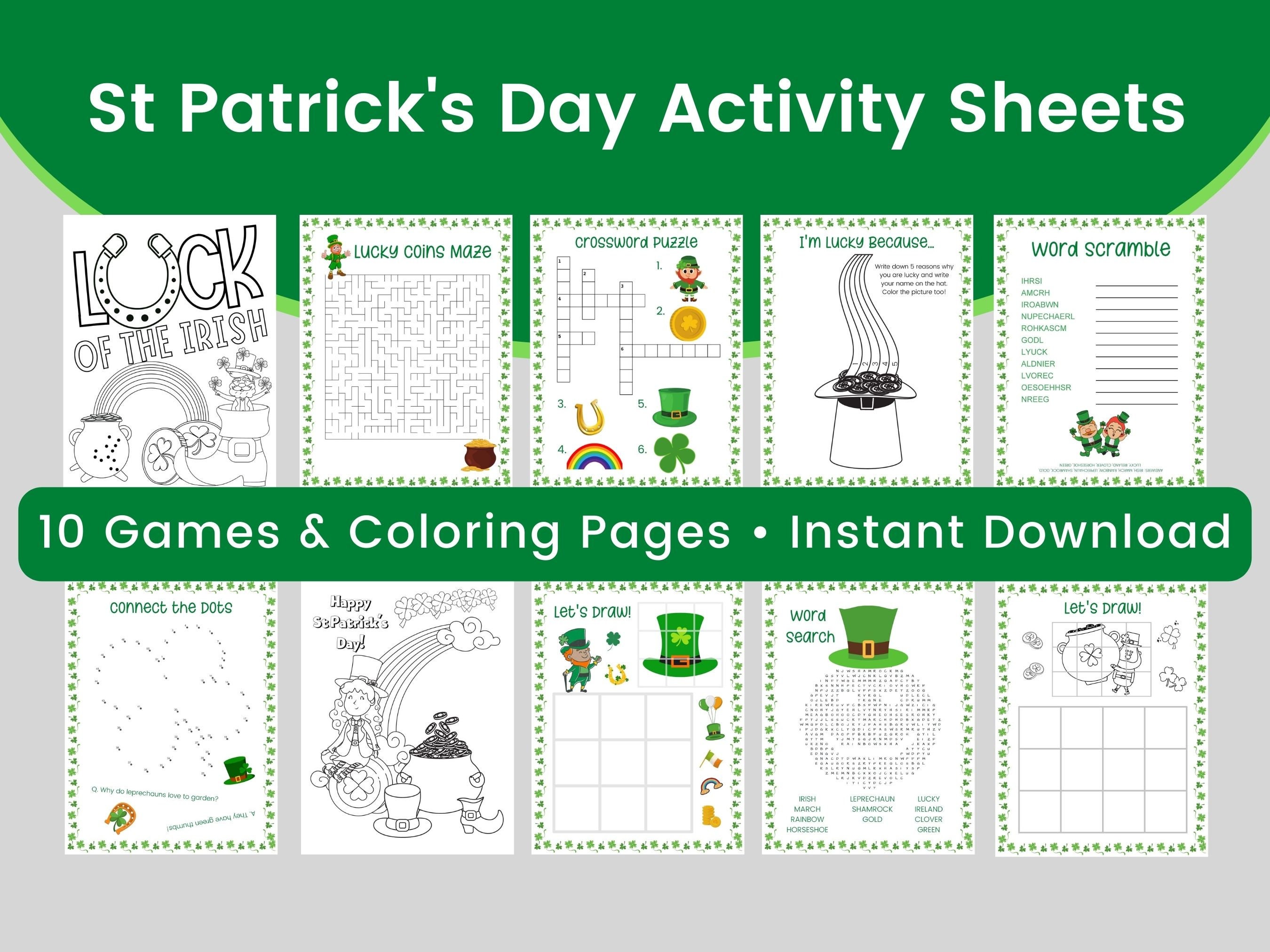 St Patricks Day Activity Sheets for Kids Leprechaun Maze, Word Search ...