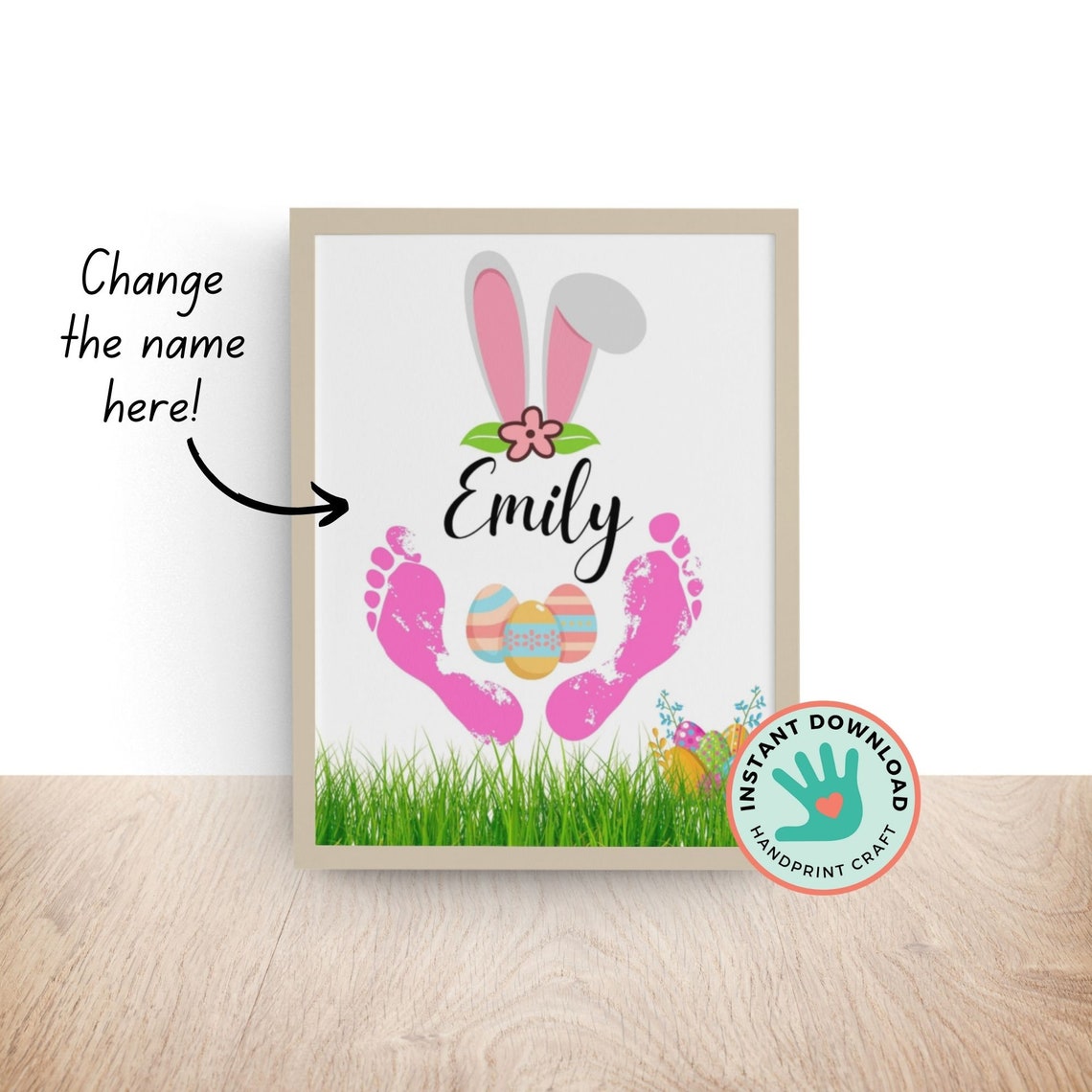 EDITABLE Pink Easter Bunny With Personalized Name Handprint Art Craft ...