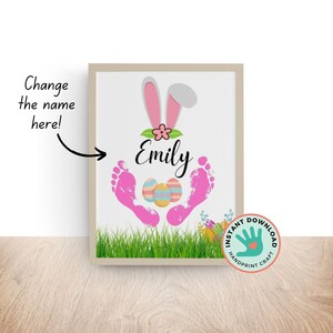 EDITABLE Pink Easter Bunny With Personalized Name Handprint Art Craft ...