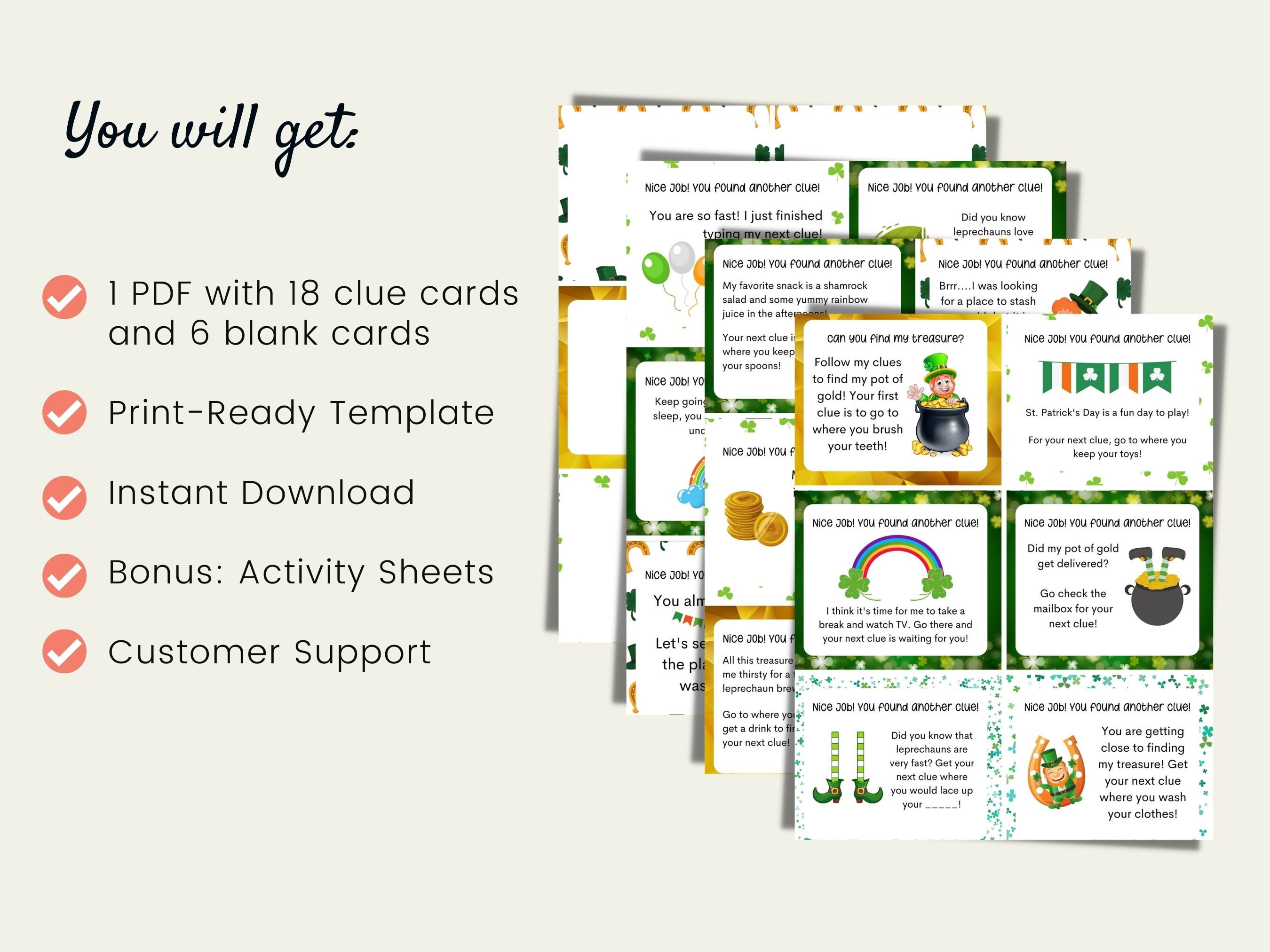 St Patricks Day Scavenger Hunt for Kids Leprechaun Treasure Hunt Clues ...