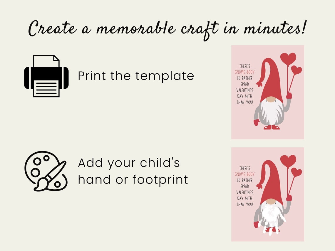 Valentine Gnome Handprint Art Craft DIY Valentine Crafts for | Etsy