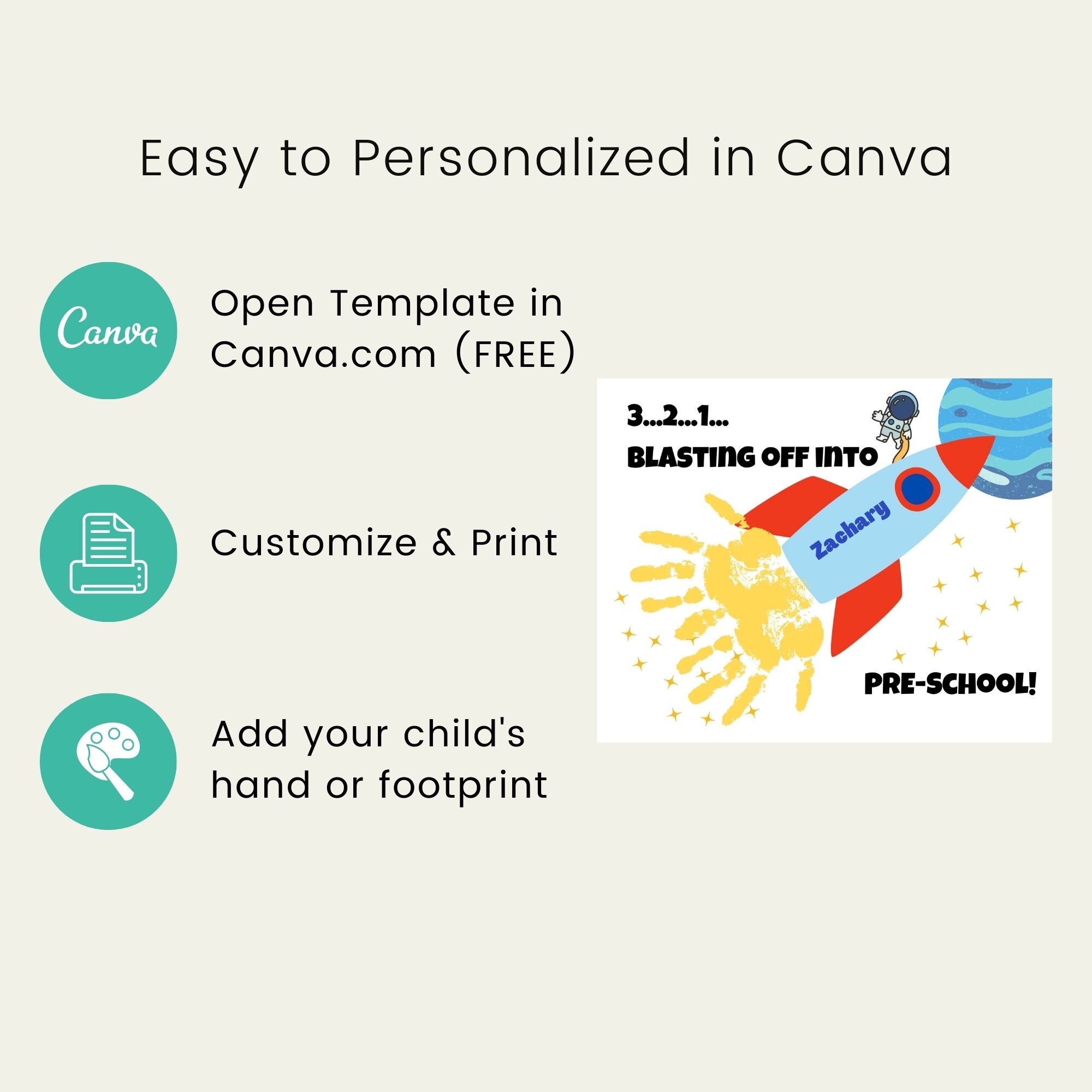 EDITABLE Blast off Into Kindergarten Rocket Personalized Handprint Art ...