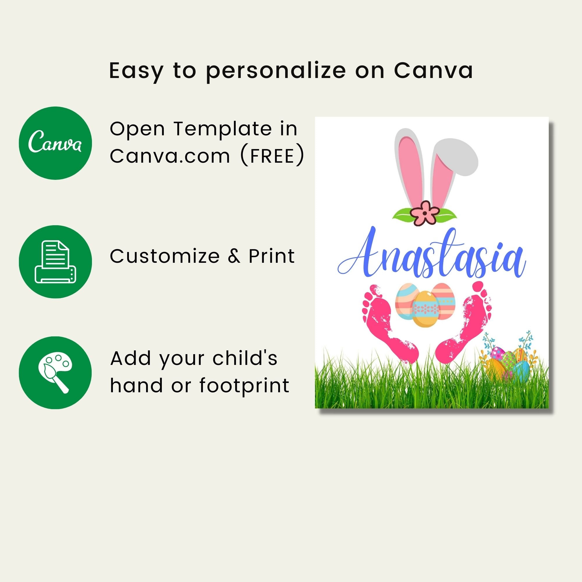 EDITABLE Pink Easter Bunny With Personalized Name Handprint Art Craft ...