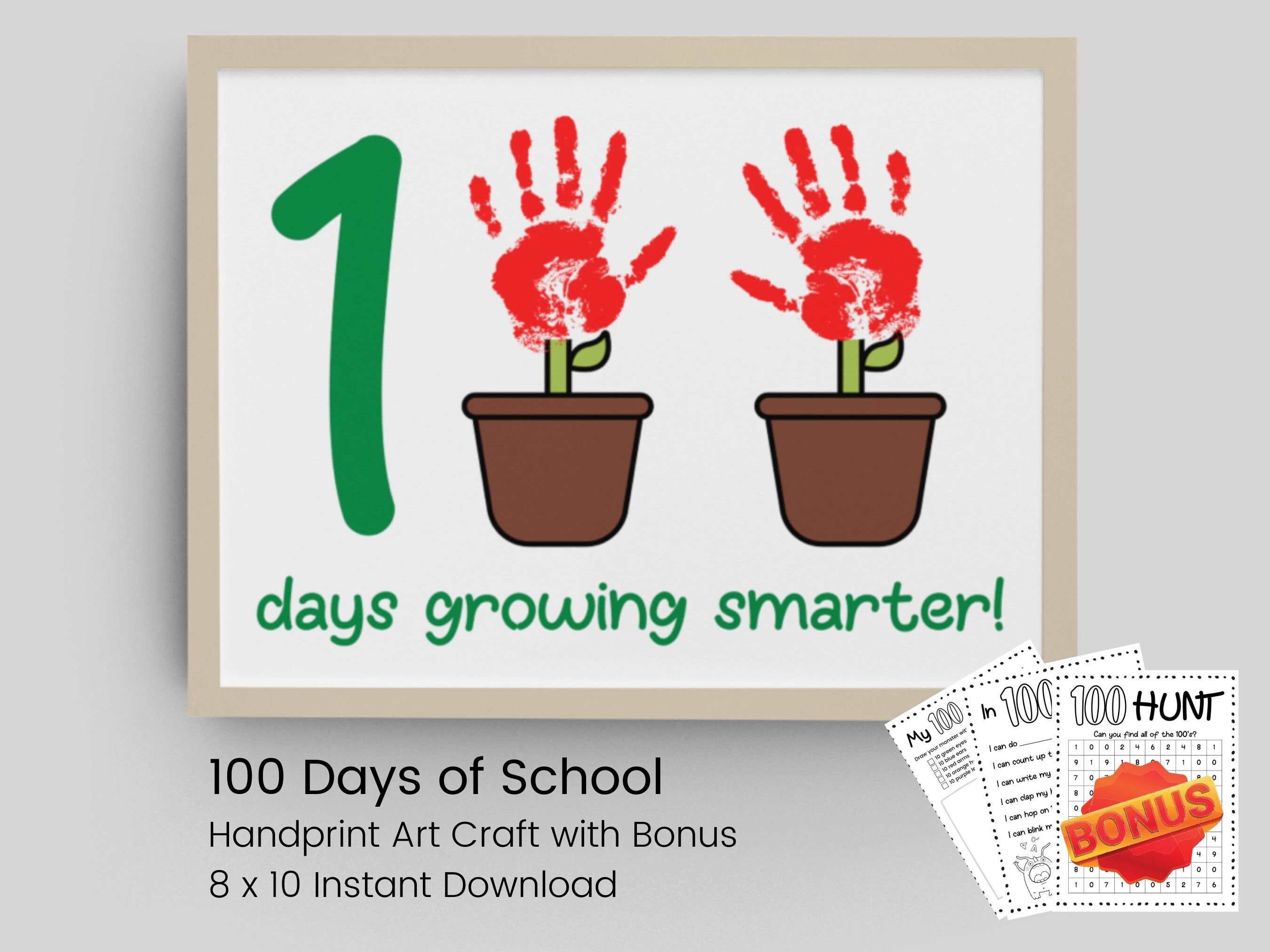 100 Days of School Handprint Art Craft for Kids | 100 Days Growing ...