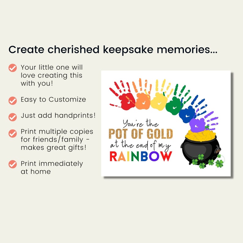 Rainbow Pot of Gold Handprint Art Craft DIY St Patrick's | Etsy