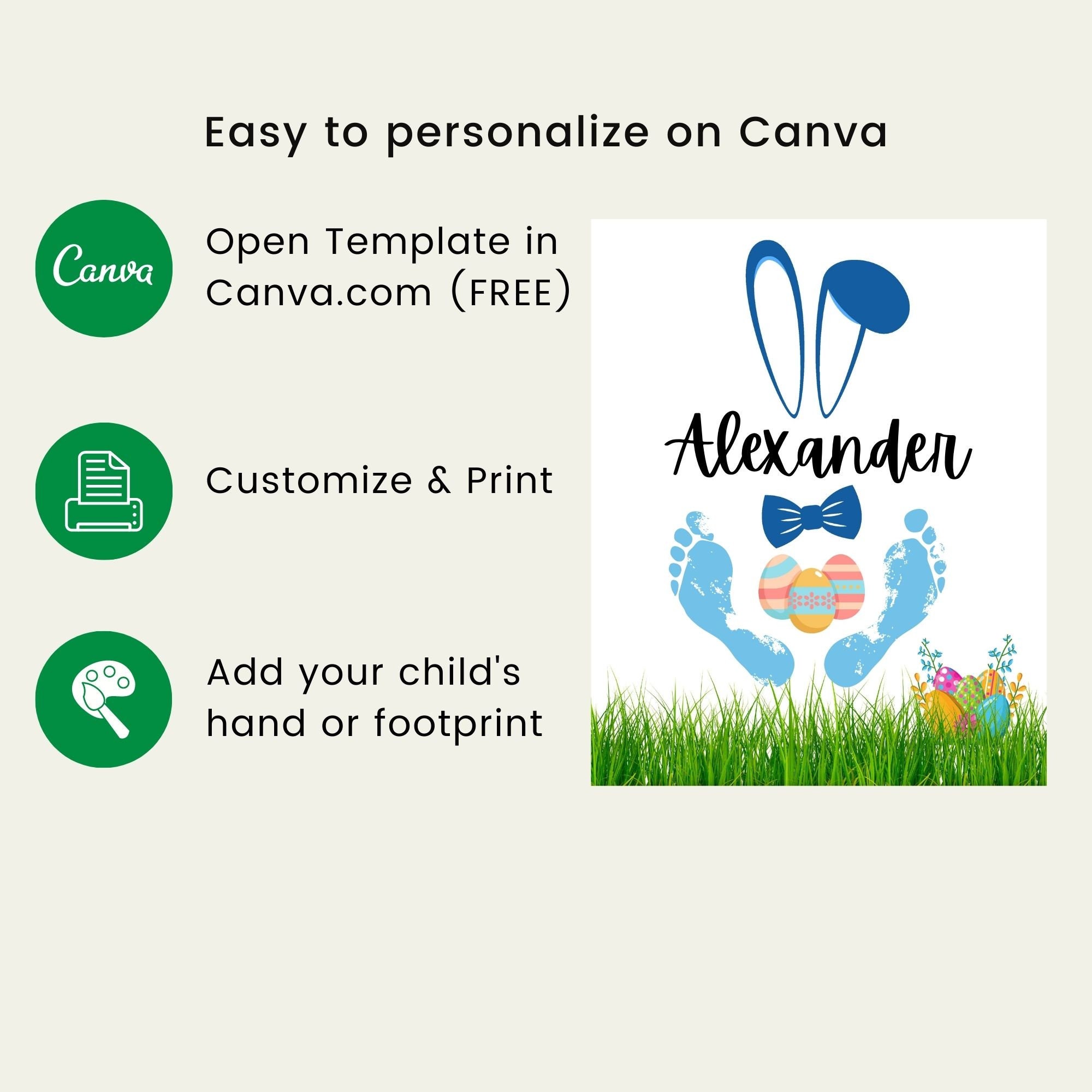 EDITABLE Blue Easter Bunny With Personalized Name Handprint Art Craft ...