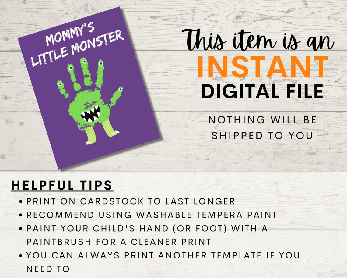 Mommy's Little Monster Handprint Art | Monster Handprint Printable ...