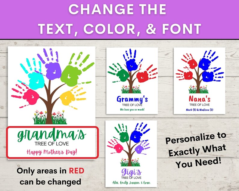 EDITABLE Grandma's Tree of Love Printable Handprint Art - Etsy Canada