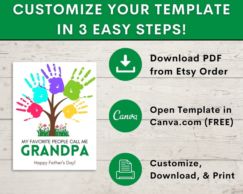 EDITABLE Grandpa's Tree Printable Handprint Art Fathers - Etsy