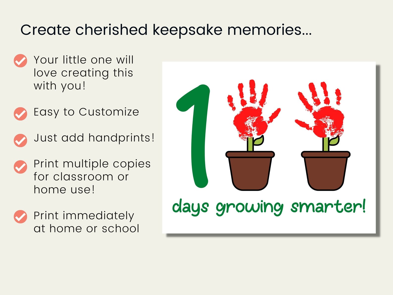 100 Days of School Handprint Art Craft for Kids | 100 Days Growing ...