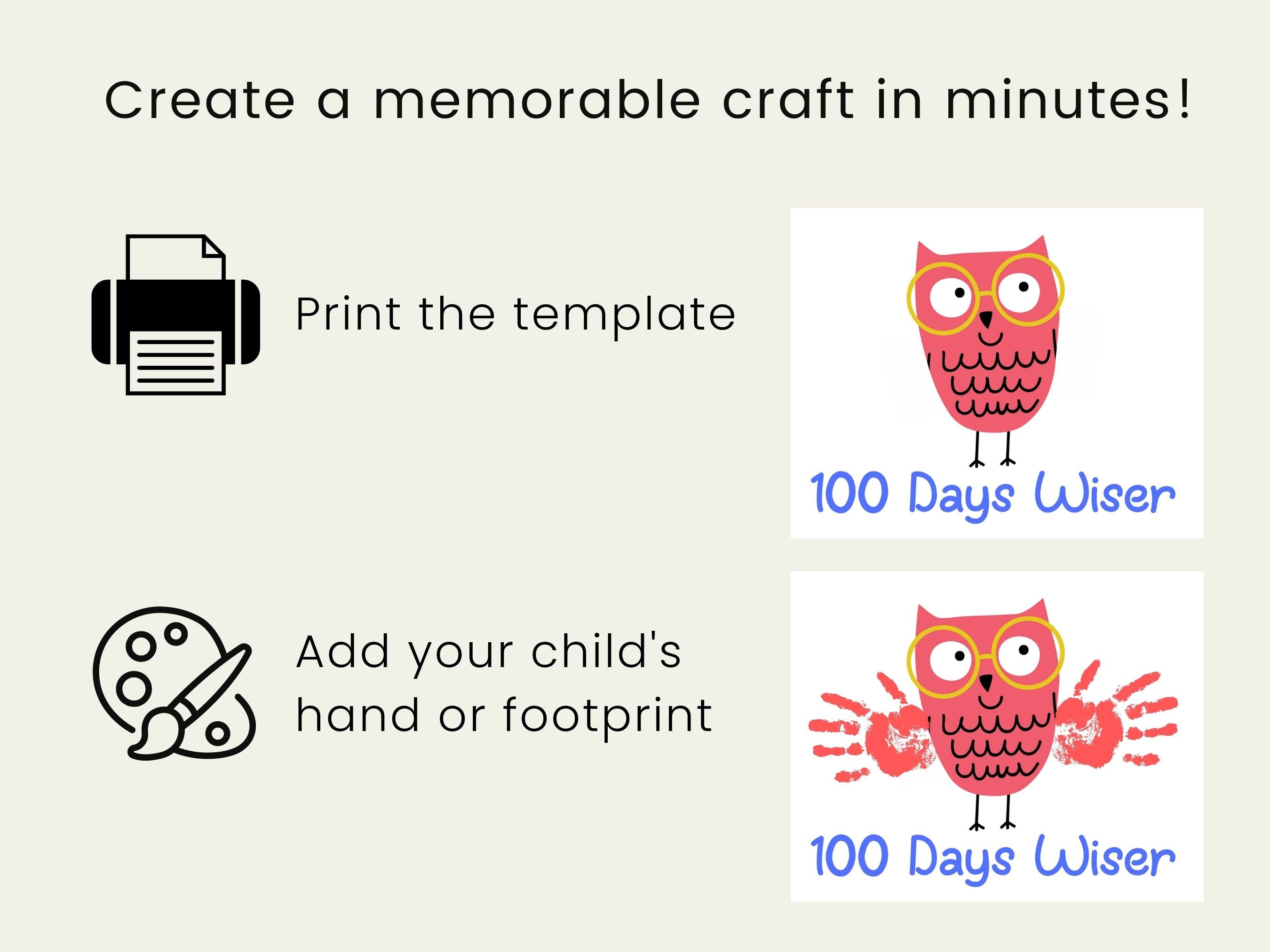 100 Days of School Handprint Art Craft for Kids | 100 Days Wiser Owl ...
