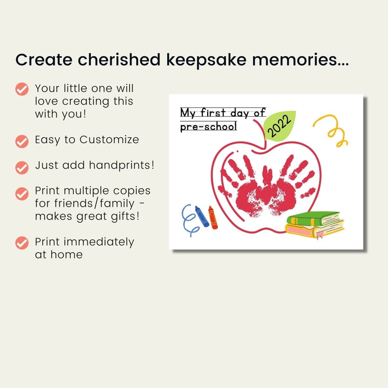 EDITABLE Back to School Apple Handprint Art First Day of - Etsy