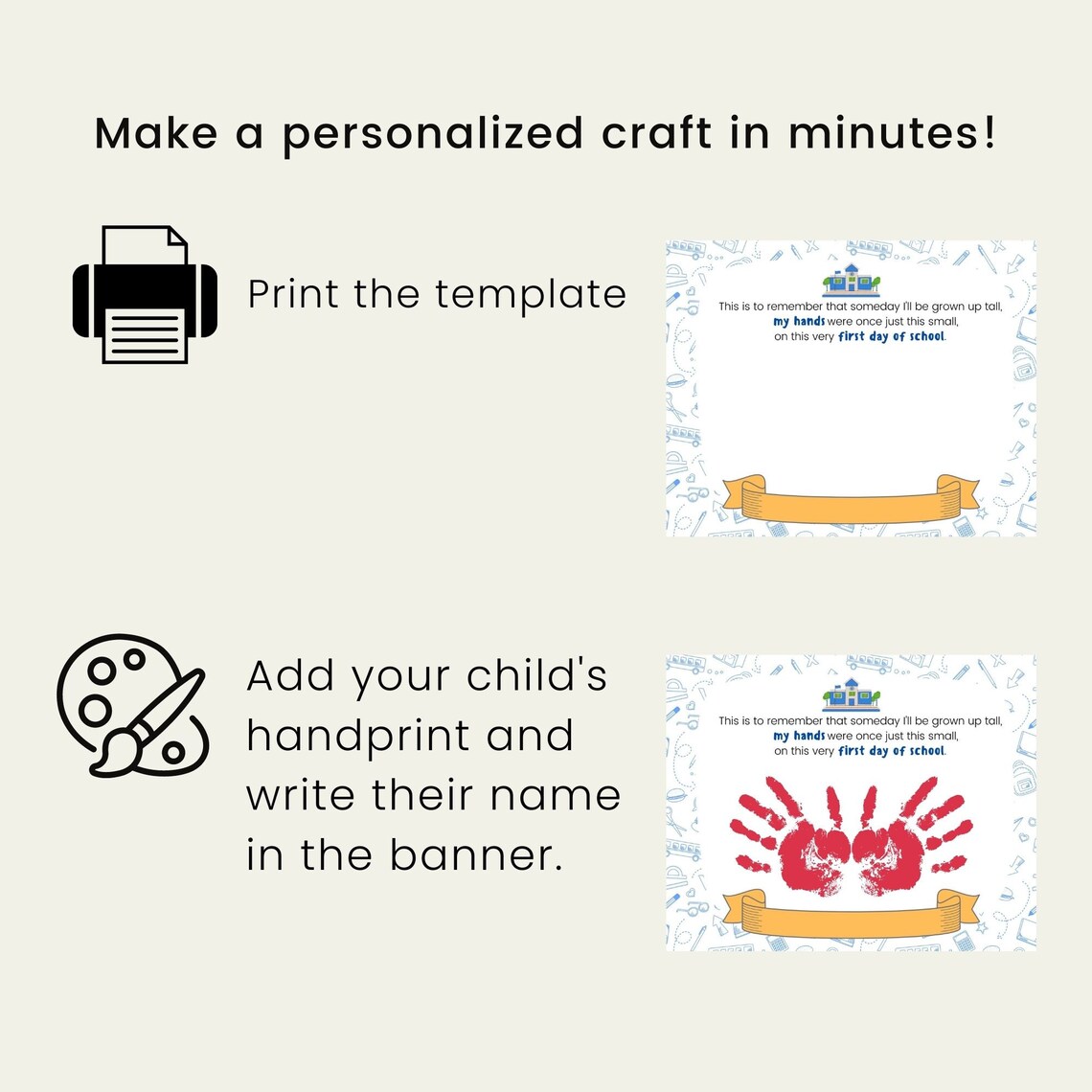 First Day of School Handprint Art Craft for Kids No Prep - Etsy