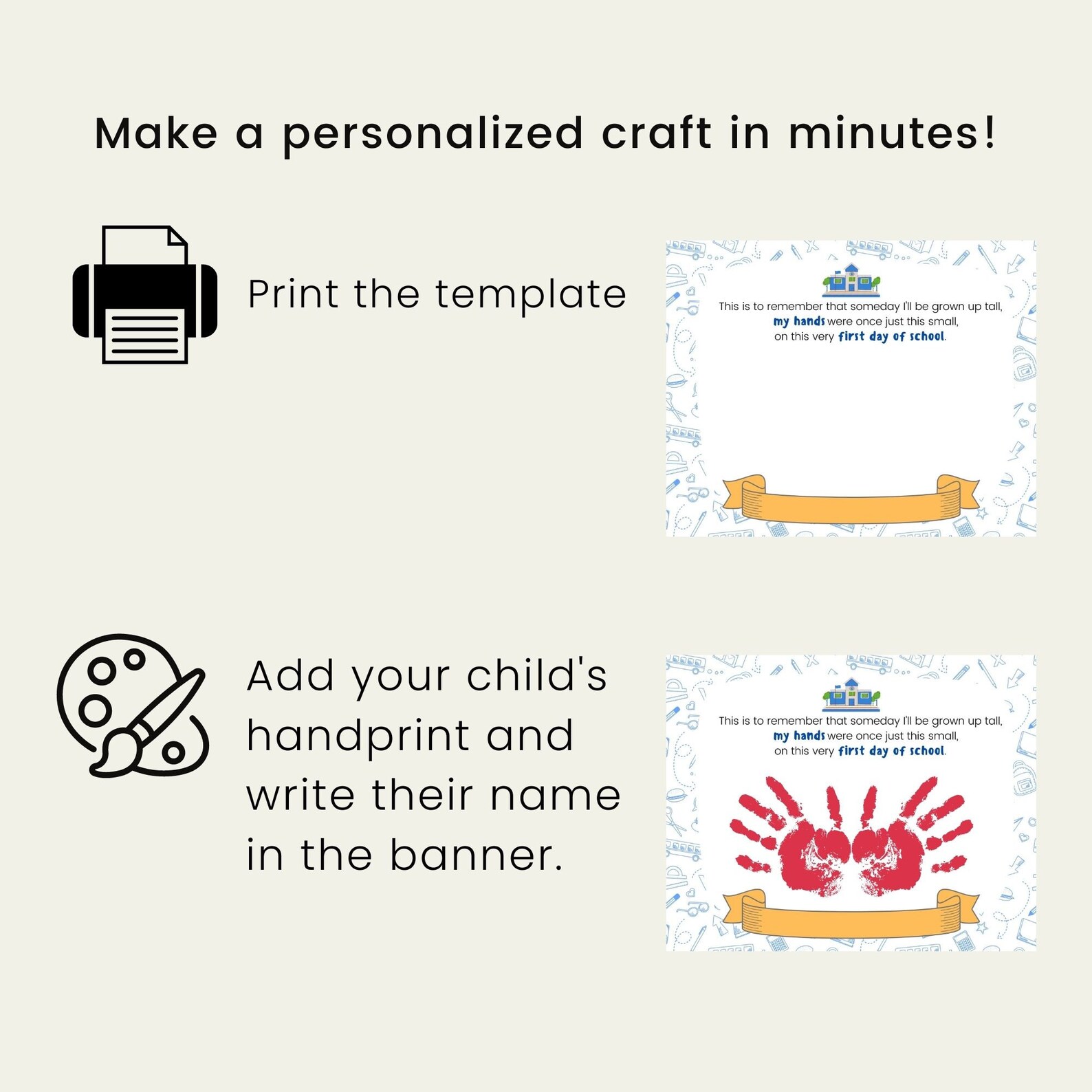 First Day of School Handprint Art Craft for Kids No Prep Preschool ...