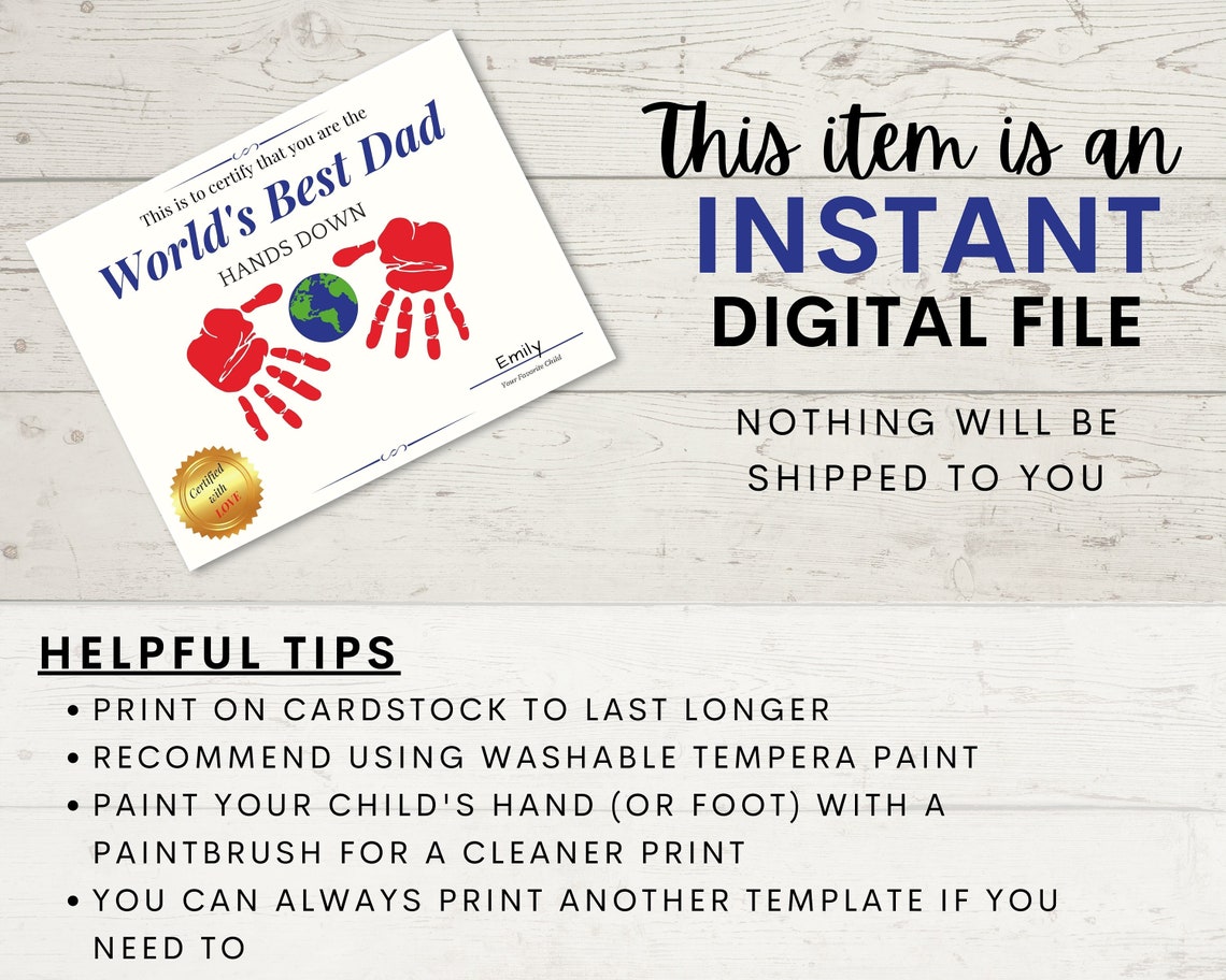 Fathers Day Handprint Art World's Best Dad Hands Down Certificate Gift ...