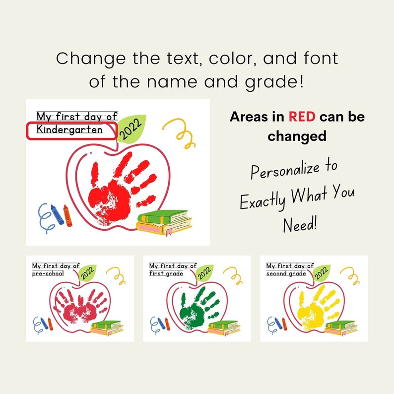 EDITABLE Back to School Apple Handprint Art First Day of - Etsy