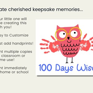 100 Days of School Handprint Art Craft for Kids | 100 Days Wiser Owl ...