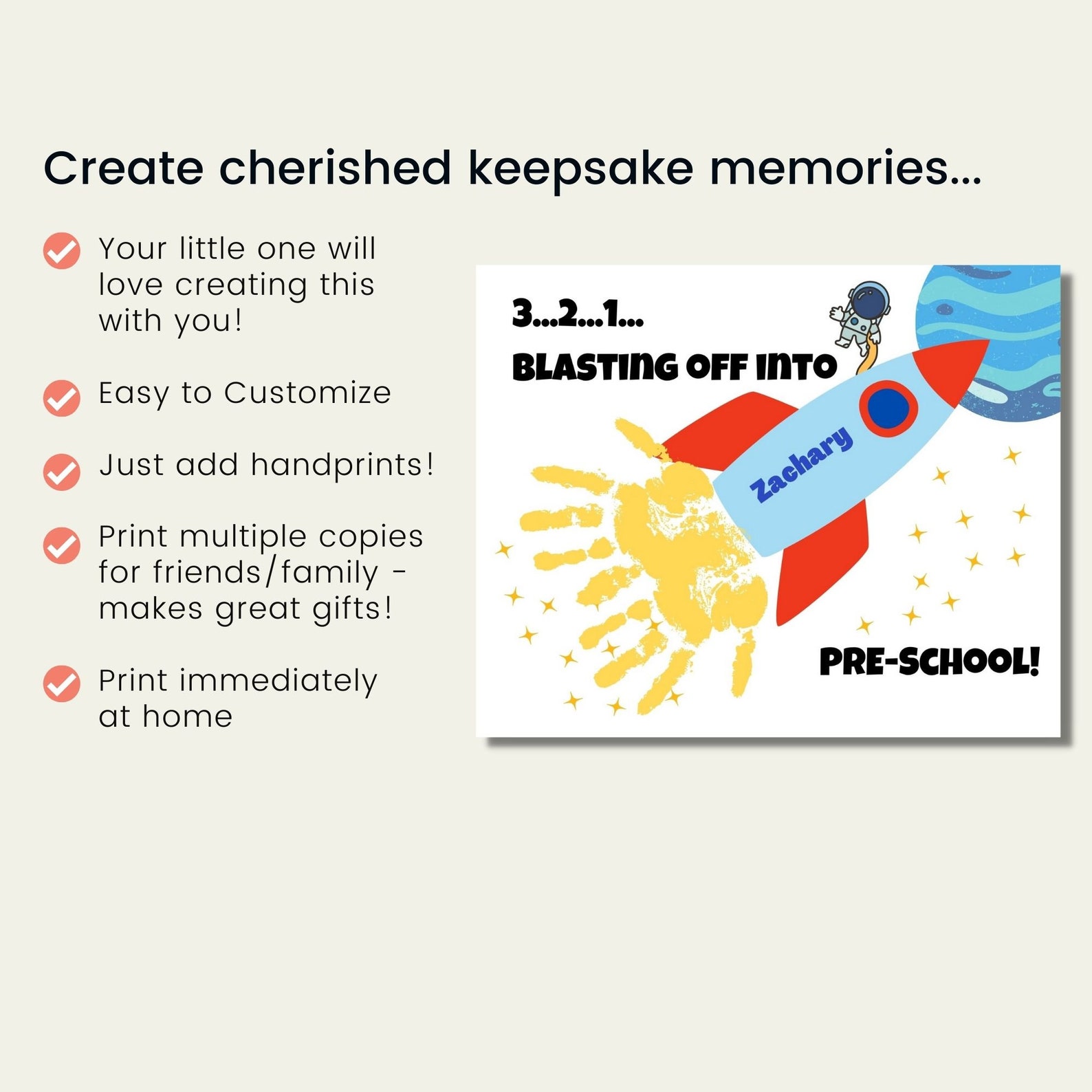 EDITABLE Blast off Into Kindergarten Rocket Personalized Handprint Art ...