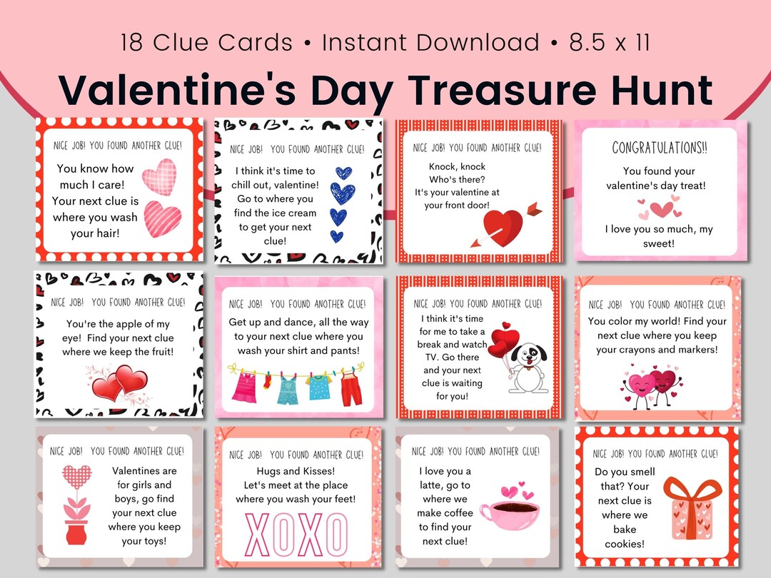 Valentine's Day Scavenger Hunt for Kids | Valentines Treasure Hunt ...