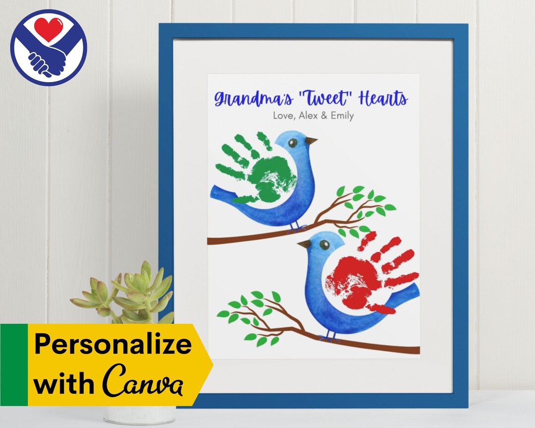 EDITABLE Grandma's Tweet Hearts Two Birds Handprint Art | Grandparents ...