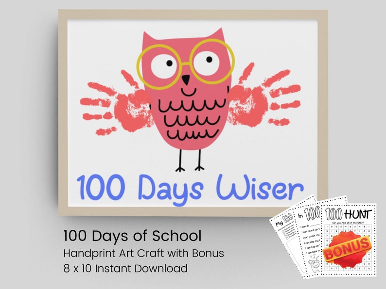 100 Days of School Handprint Art Craft for Kids | 100 Days Wiser Owl ...