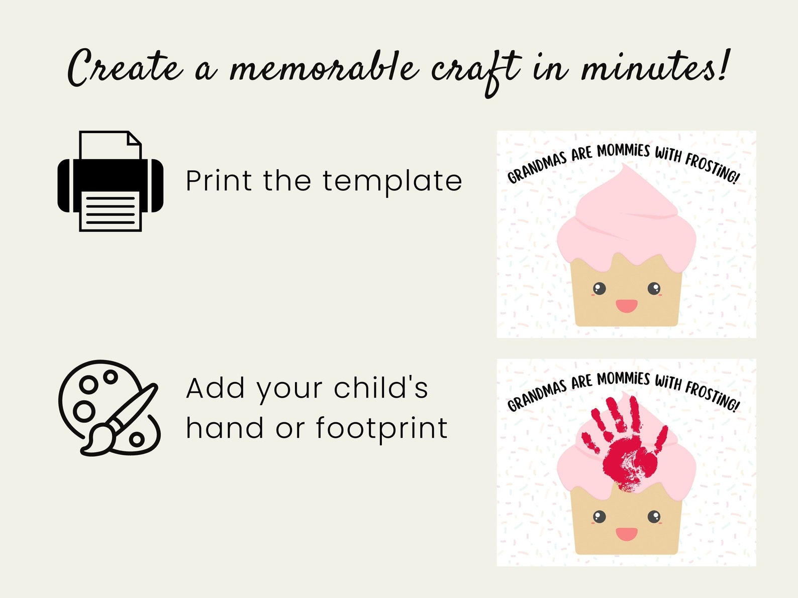 Gift for Grandma Cupcake Handprint Art Craft | DIY Card for Granny ...