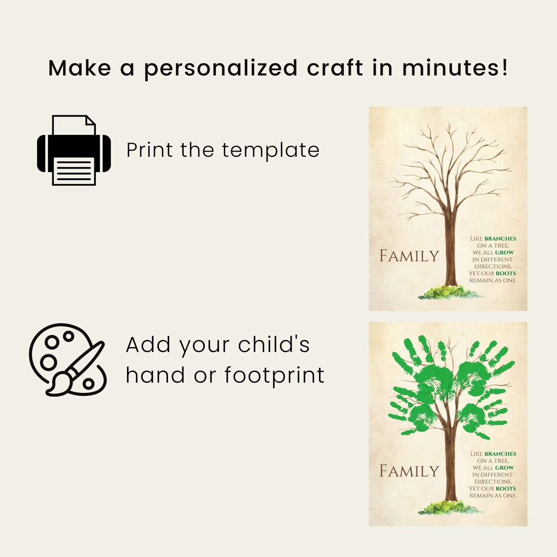 Family Tree Handprint Art Craft | Personalized Gift From Daughter Son ...