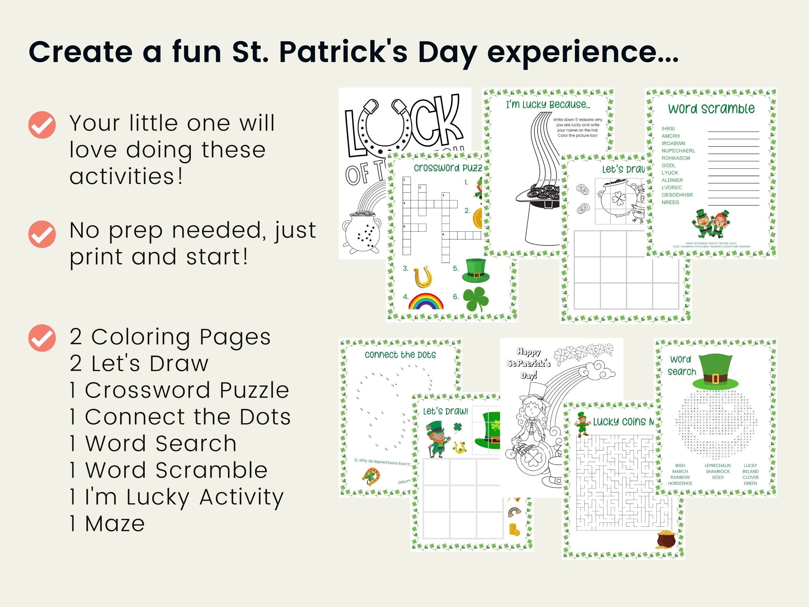 St Patricks Day Activity Sheets for Kids Leprechaun Maze, Word Search ...