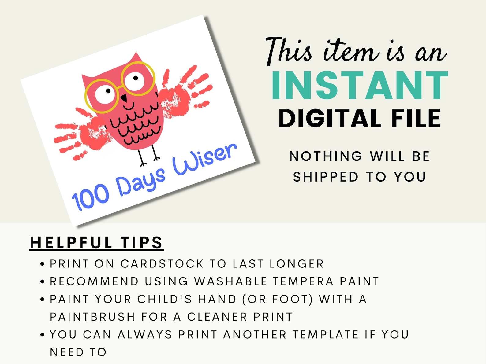 100 Days of School Handprint Art Craft for Kids 100 Days Wiser Owl ...