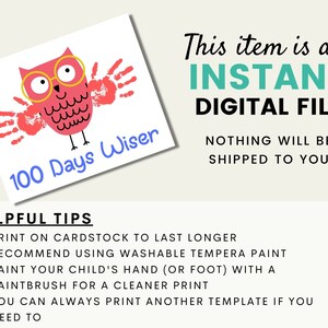 100 Days of School Handprint Art Craft for Kids | 100 Days Wiser Owl ...