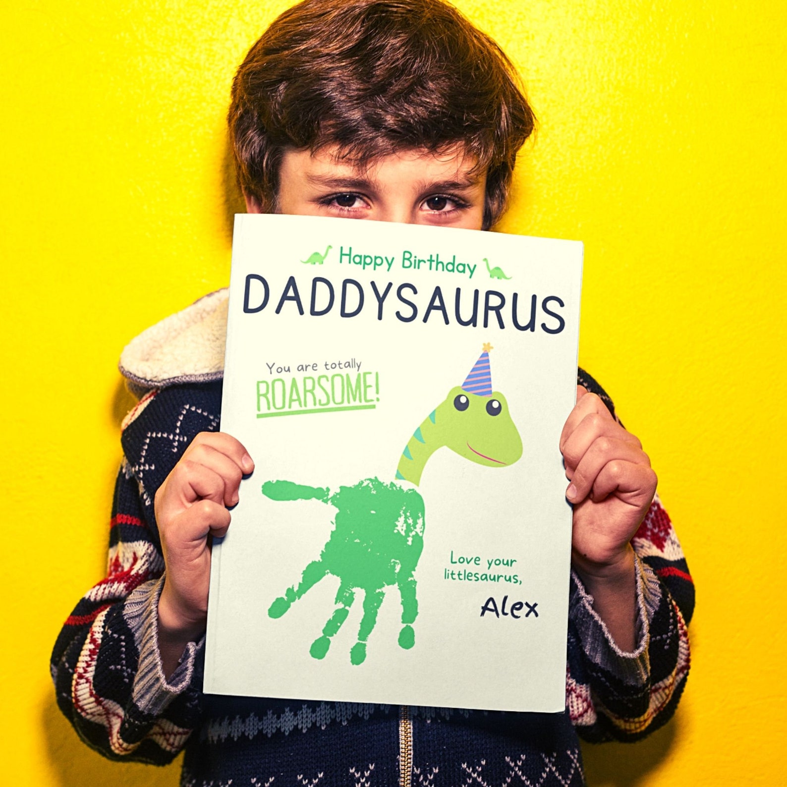 Daddysaurus Dinosaur Birthday Card for Dad Handprint Art Craft ...