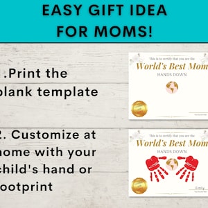 Mothers Day Handprint Art | World's Best Mom Hands Down Certificate ...