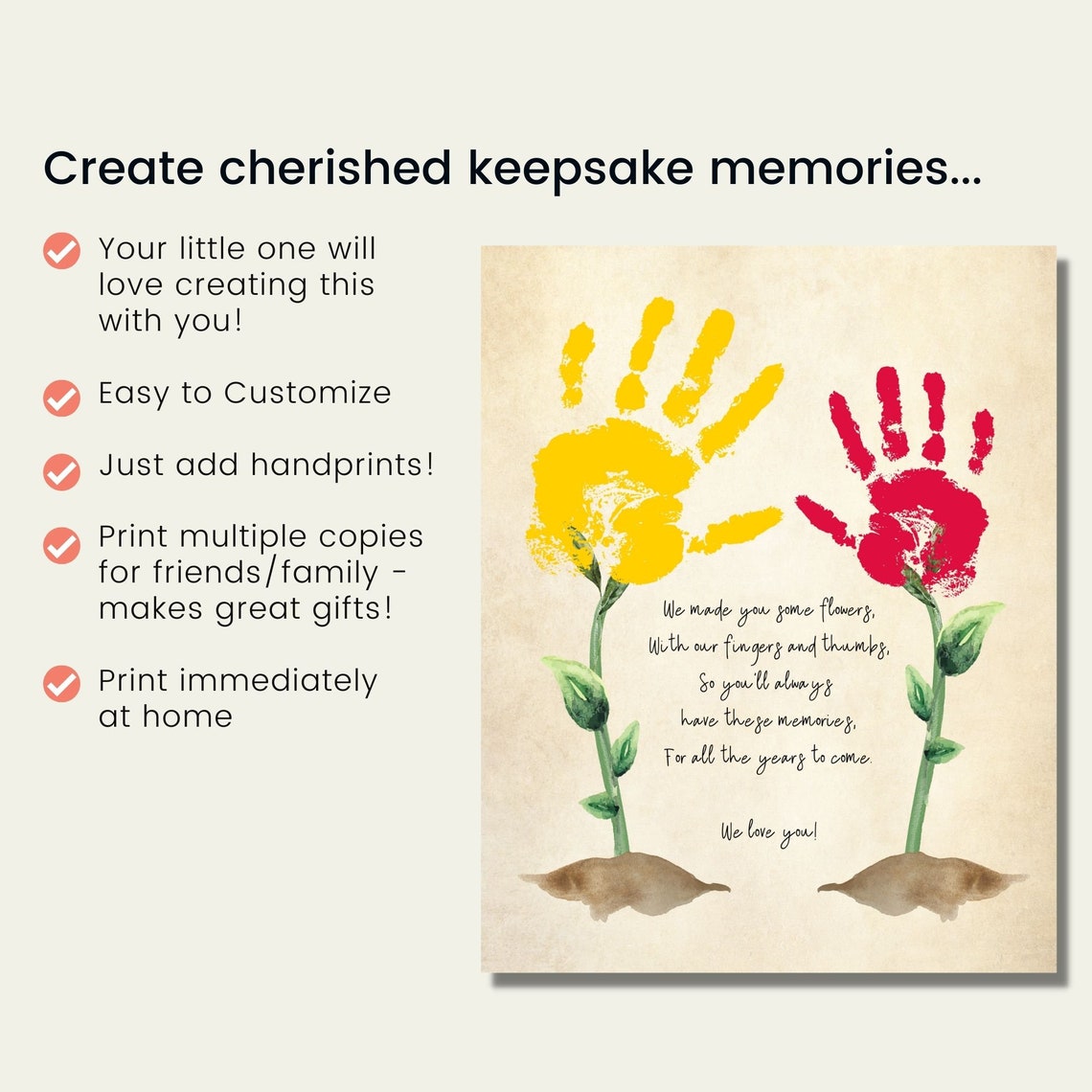 Two Flowers Sibling Handprint Art Craft | Mother's Day Personalized ...