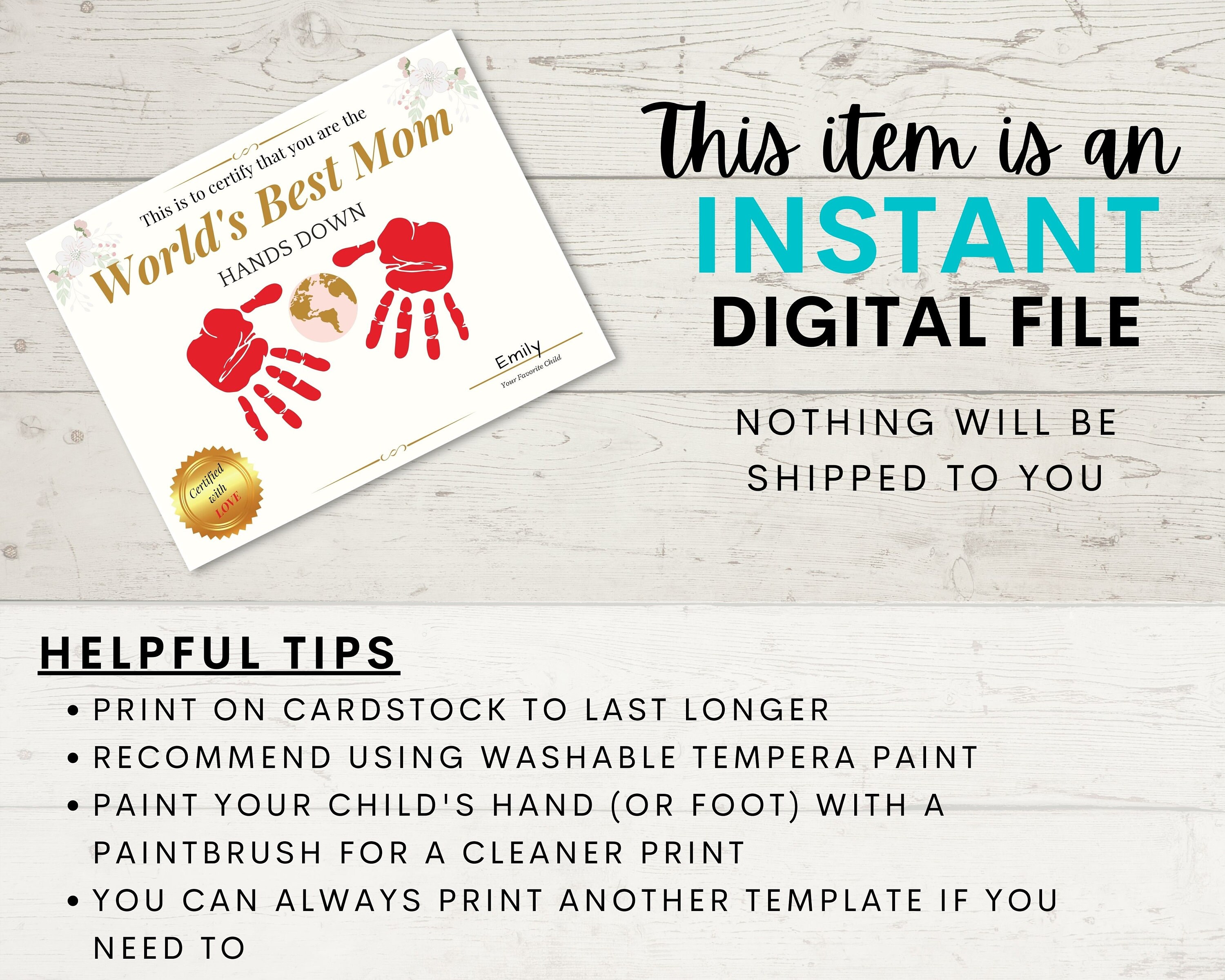 Mothers Day Handprint Art World's Best Mom Hands Down - Etsy