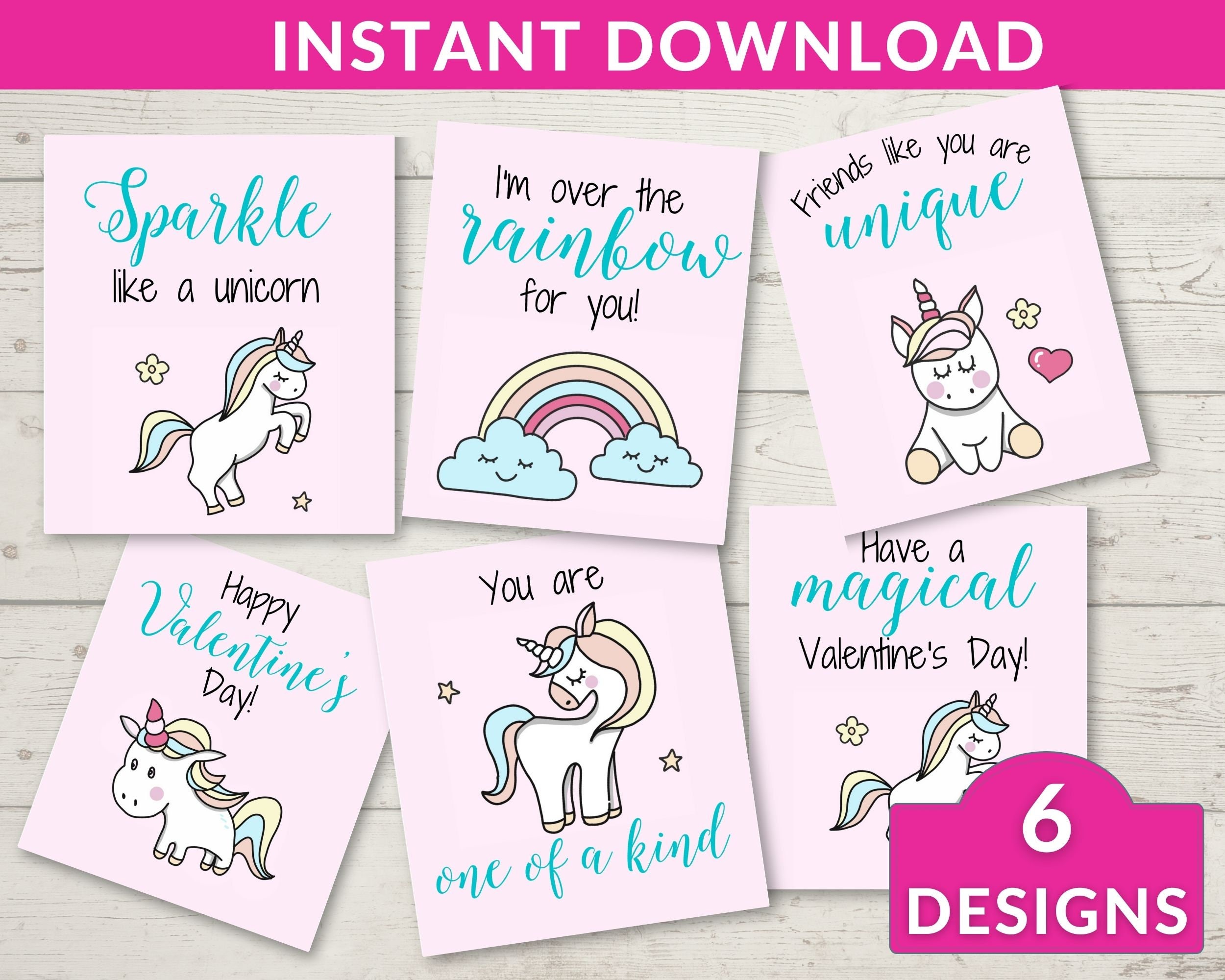 Unicorn Valentines Cards INSTANT DOWNLOAD. Kids - Etsy
